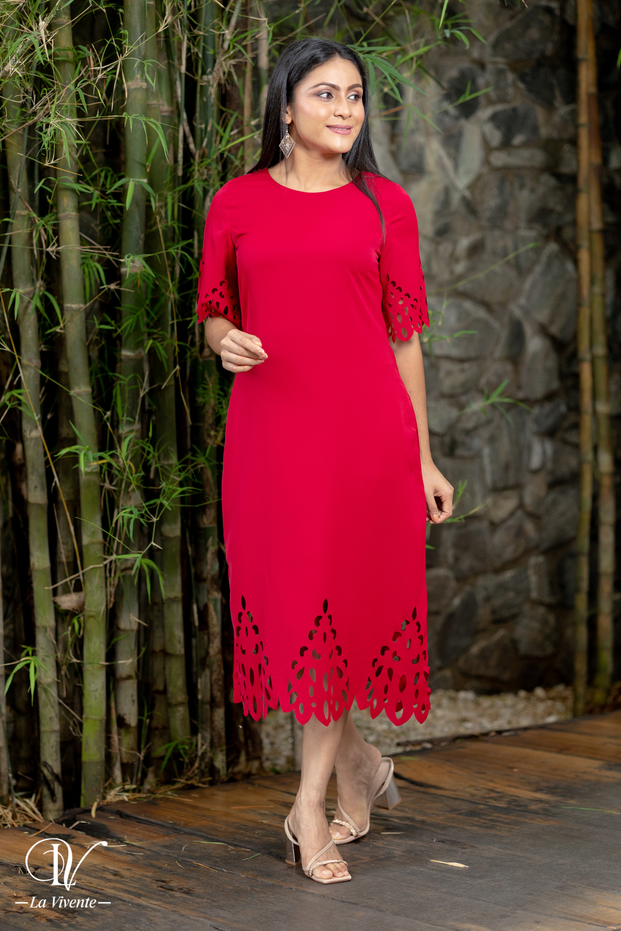 Round Necked Laser Cit Midi Dress - La Vivente