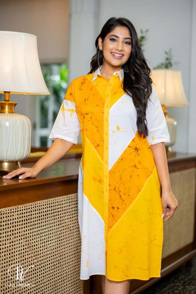 Three-Tone Colorblock Short Batik Shirt Dress - La Vivente