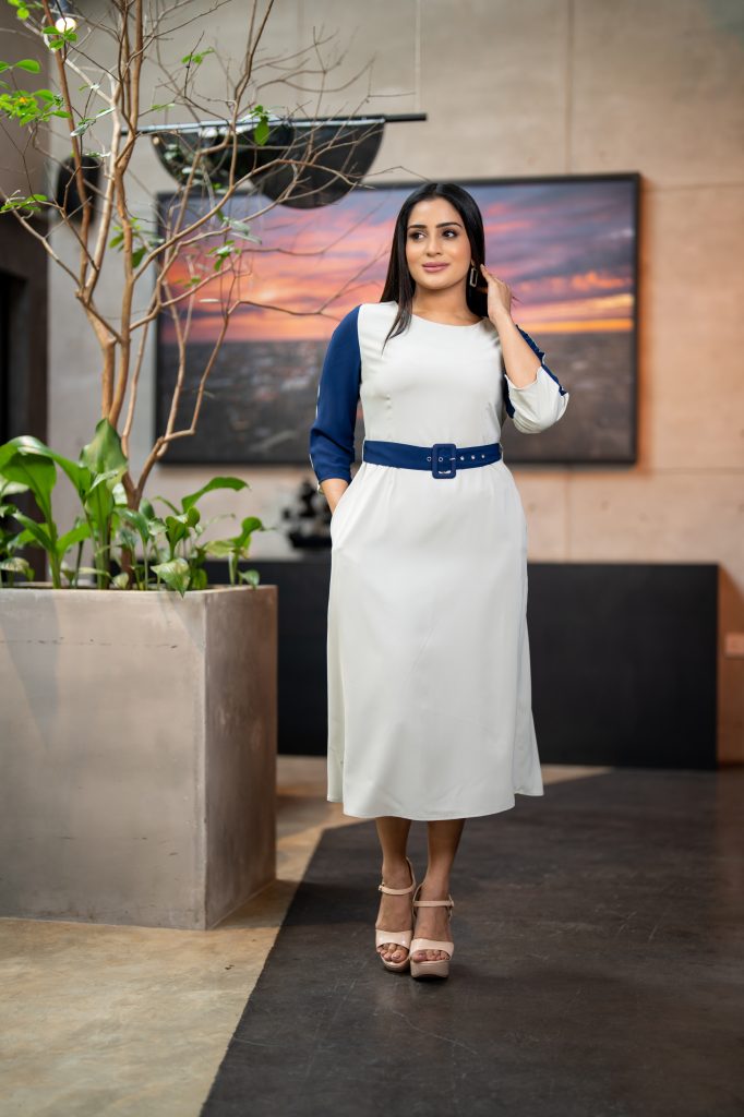 Two-Tone Workwear Midi Dress - La Vivente