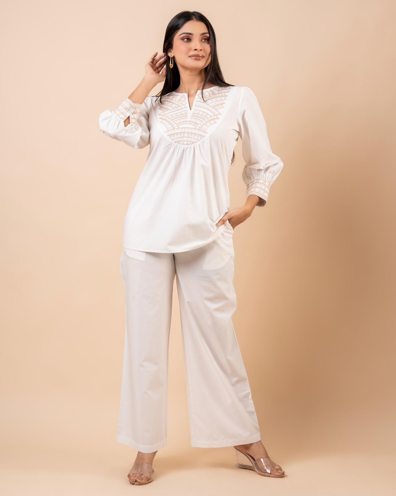 Embroidery Detail Top and Pants Set - La Vivente